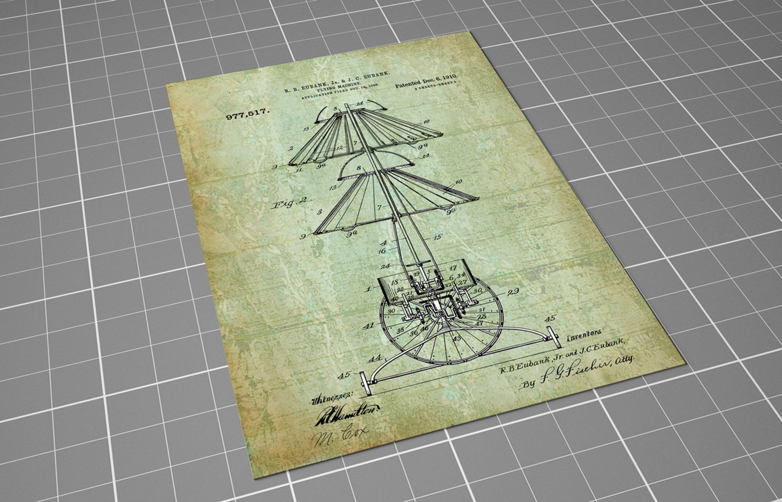 1910 Flying Machine Patent Art Print, Vintage Mechanical Art - A3 & A4 ...