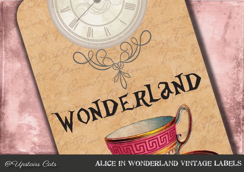 Alice in Wonderland Vintage Printable Digital Tags / Labels Digital ...