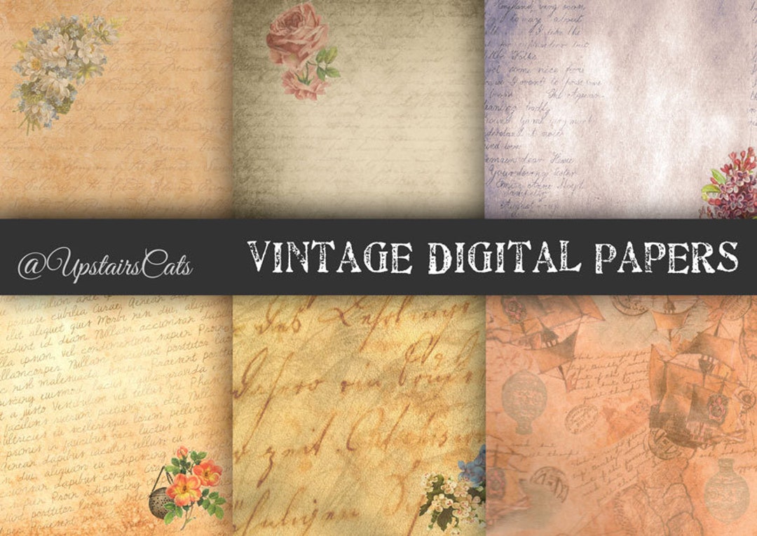 Ephemera Paper 6 Pack - Vintage Digital Paper Set - Digital Background ...