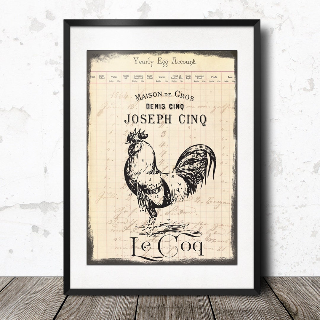 Victorian Farm Rooster - French Ephemera Illustration - Antique Kitchen ...