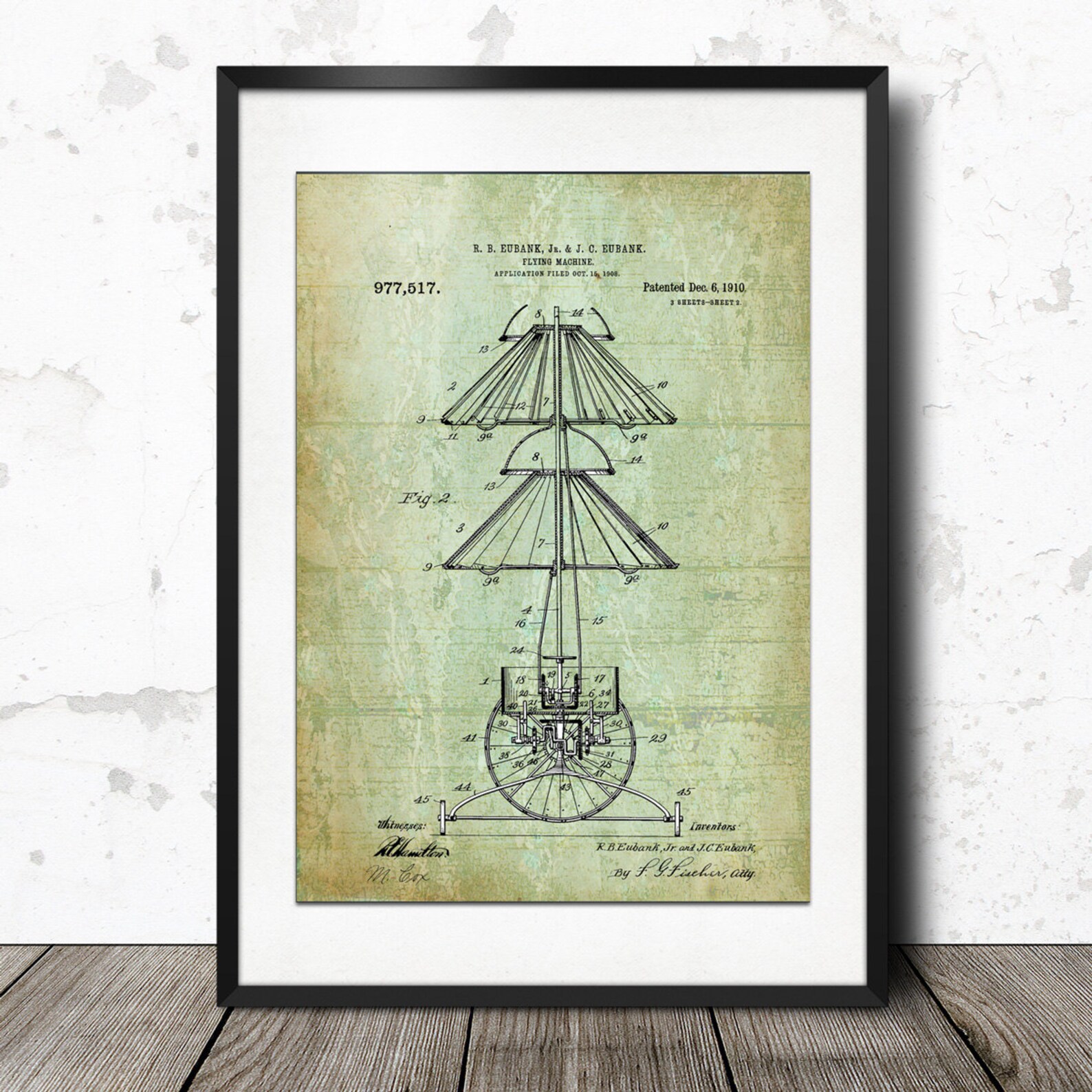 1910 Flying Machine Patent Art Print, Vintage Mechanical Art - A3 & A4 ...