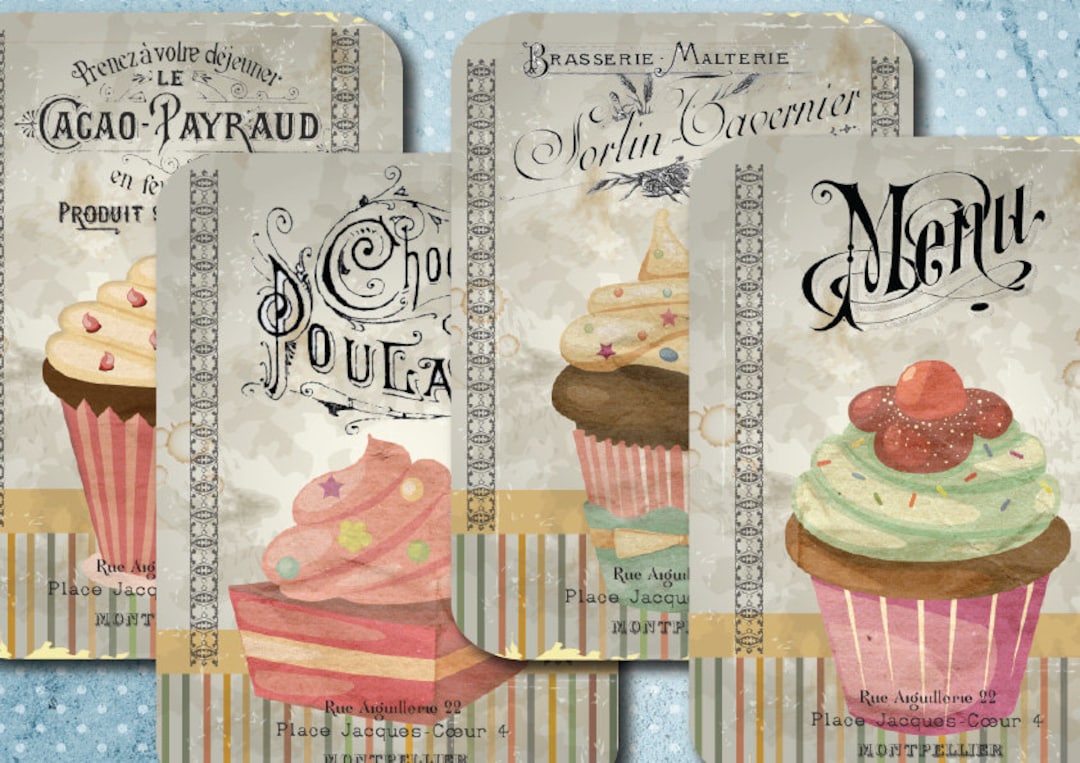 French Patisserie Dessert Tags - Antique French Collage: Bakery & Cake ...