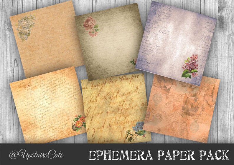 Ephemera Paper 6 Pack - Vintage Digital Paper Set - Digital Background ...