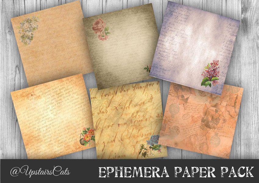 Ephemera Paper 6 Pack - Vintage Digital Paper Set - Digital Background ...