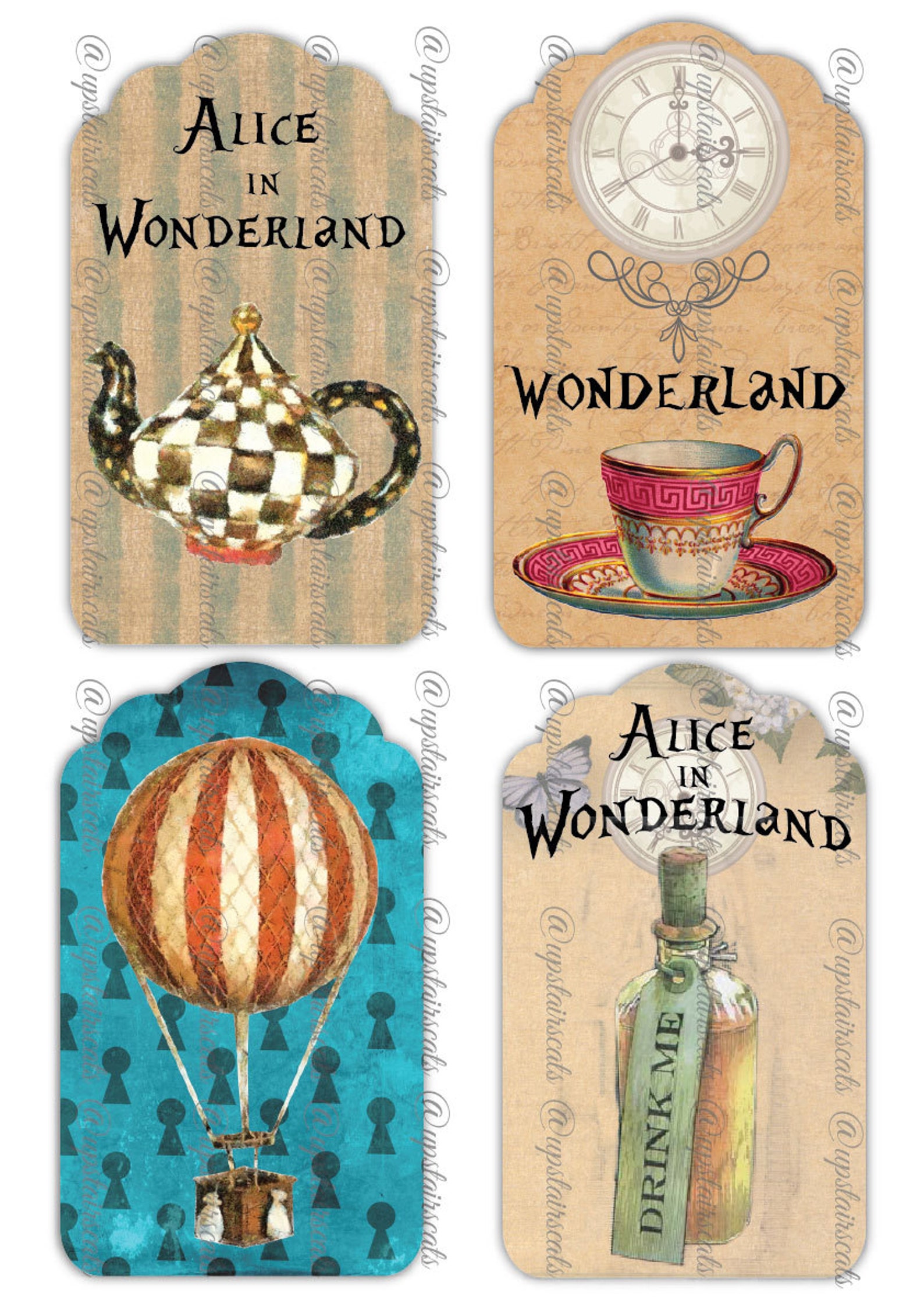 Alice in Wonderland Vintage Printable Digital Tags / Labels Digital ...