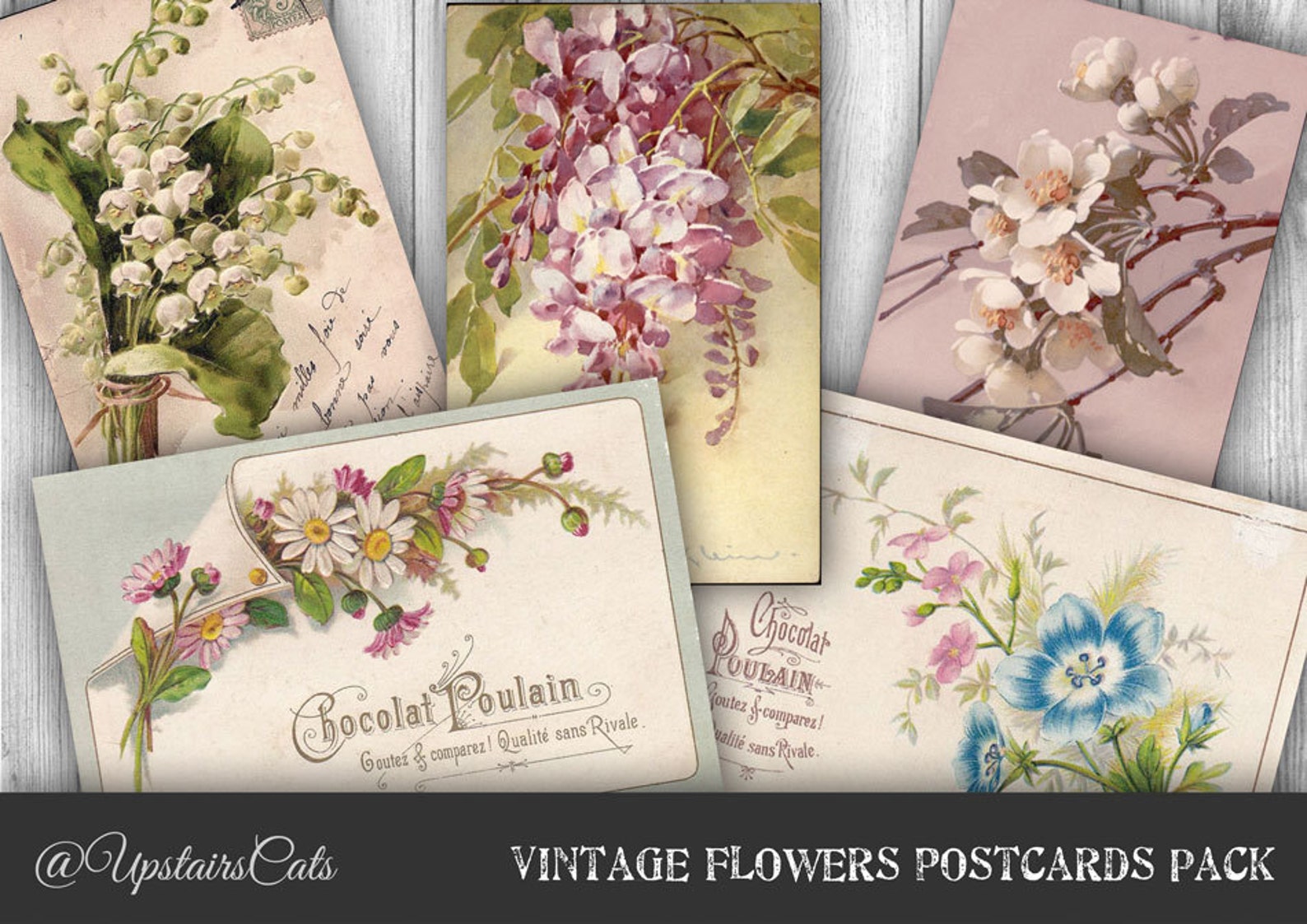 Vintage Flowers Postcards Digital Pack of 5 - Old Postcards Flowers and ...