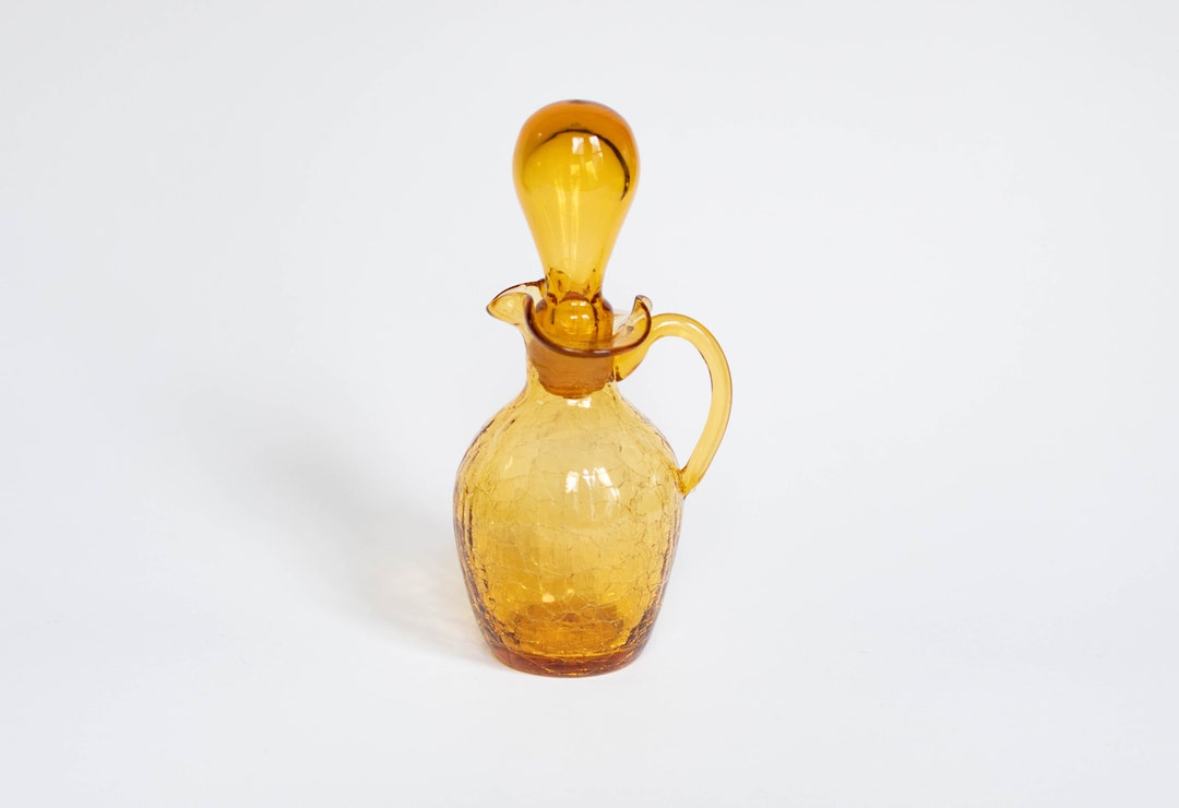 Rainbow Glass Co. Mid-century Modern Amber Hand-blown Crackle Glass ...