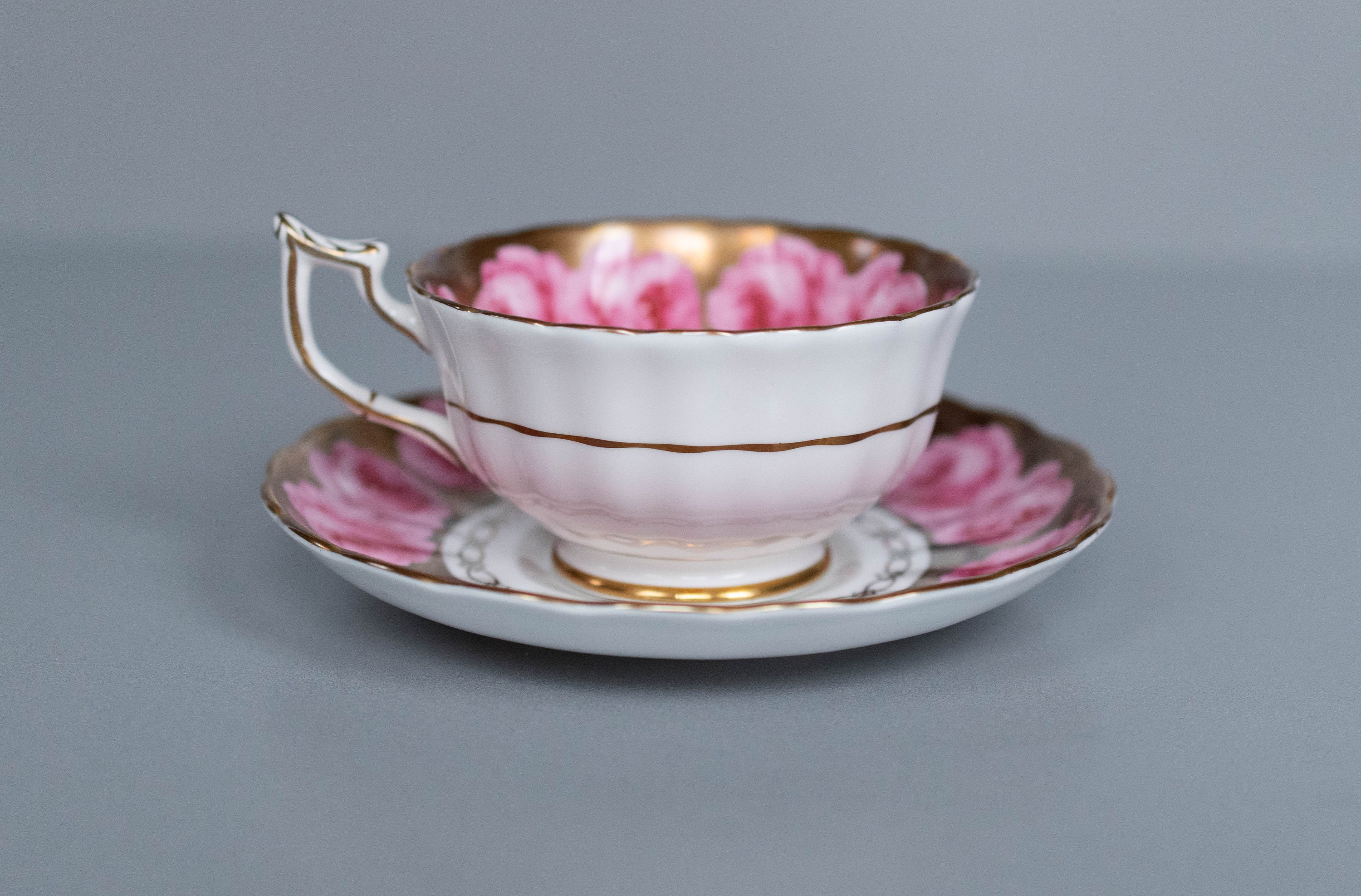 Golden Rose by ROYAL CHELSEA Fine Bone China Footed Teacup and Saucer ...