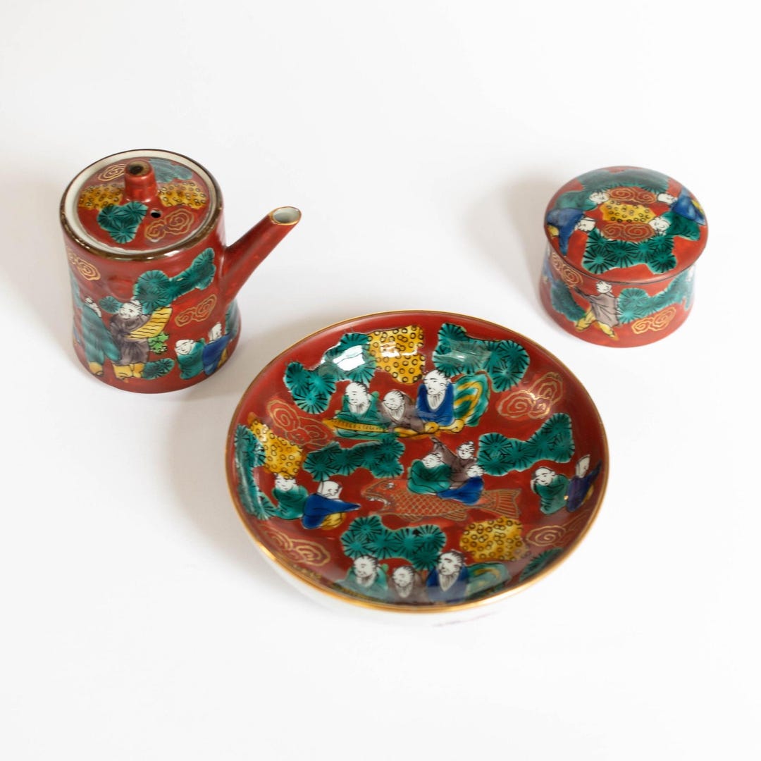 Group of Vintage Miniature Japanese Kutani Bunpo Pottery Items for the ...