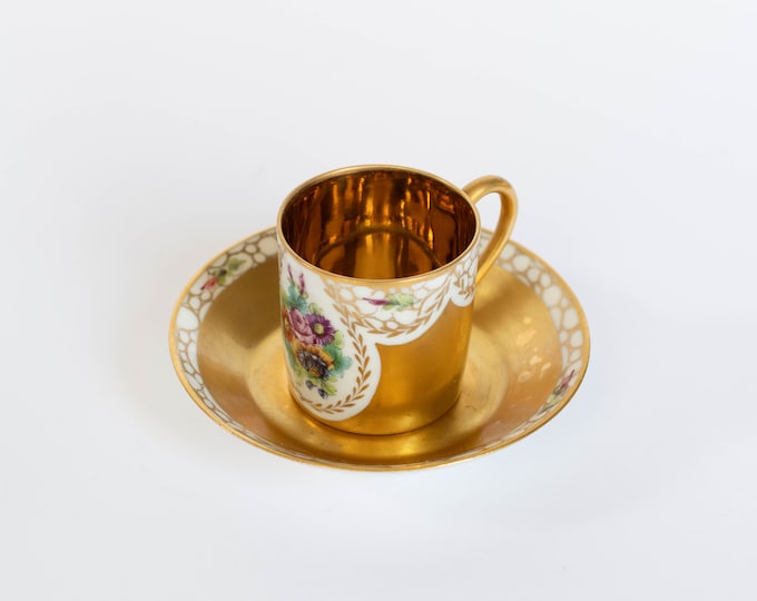 Antique LIMOGES Gold Gilt Demitasse Cup & Saucer With Hand-painted ...