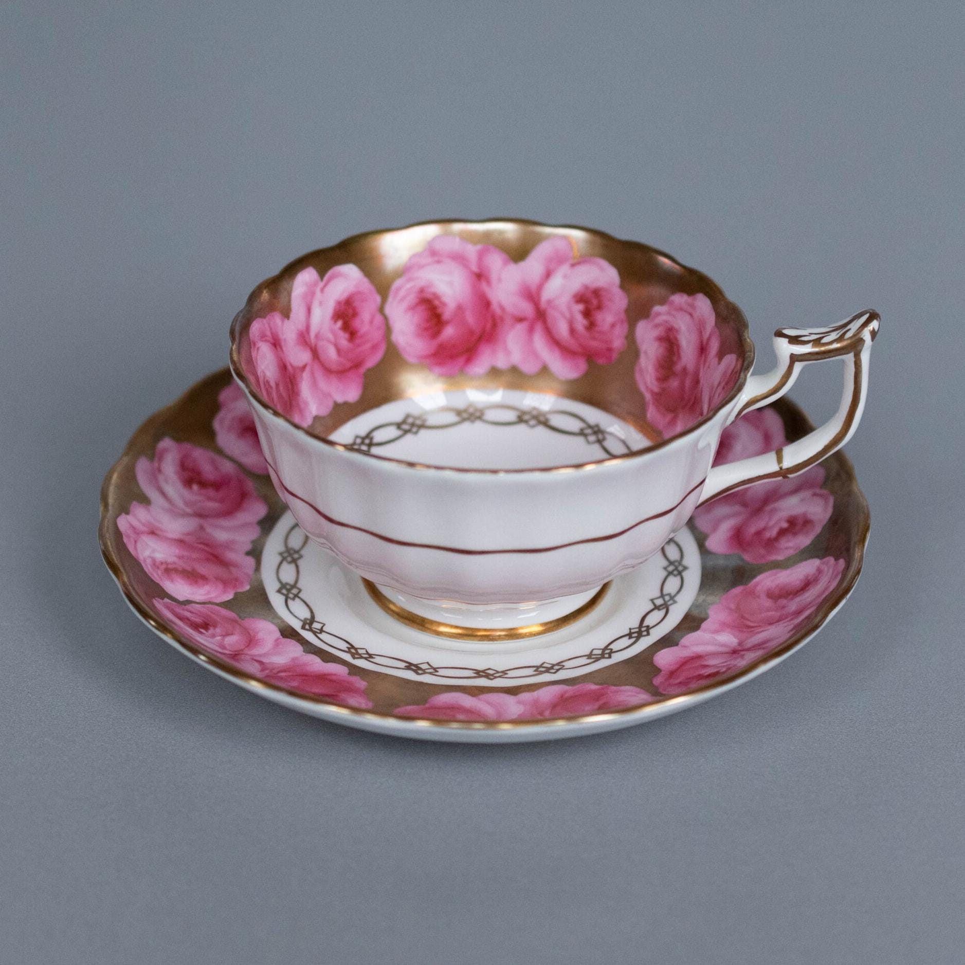 Golden Rose by ROYAL CHELSEA Fine Bone China Footed Teacup and Saucer ...