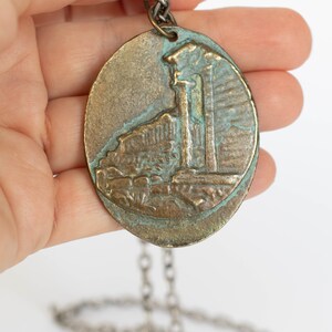 Vintage Greek Patinated Bronze Parthenon Pendant Necklace, 2 Sided, 27. ...
