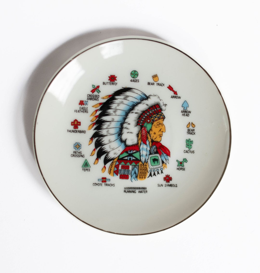Small Porcelain Trinket Dish/decorative Plate With Native American ...