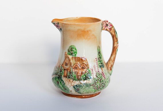 Vintage Japanese Ceramic Pitcher With English Farm House and - Etsy