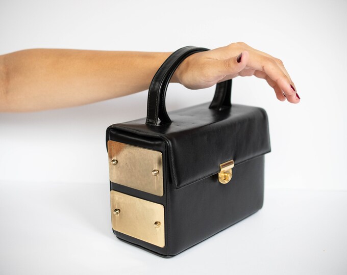 Rare Art Deco Small Train Case Purse by Block, Black Genuine Leather ...