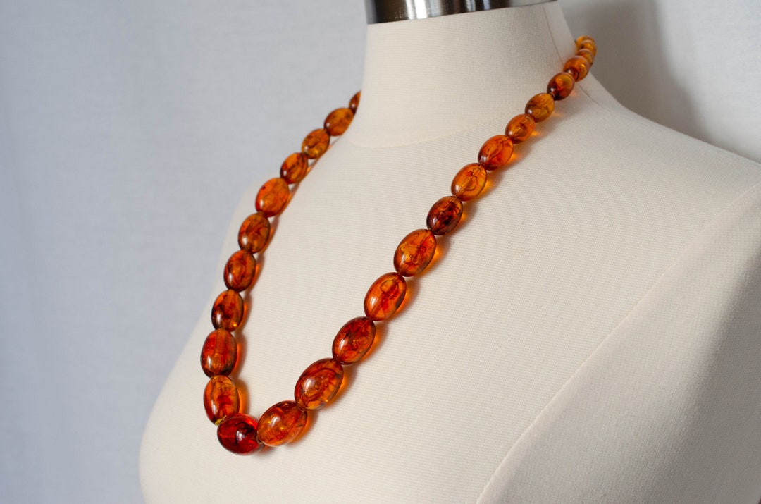 Vintage Long Faux Amber Necklace on Old String 27.5 - Etsy
