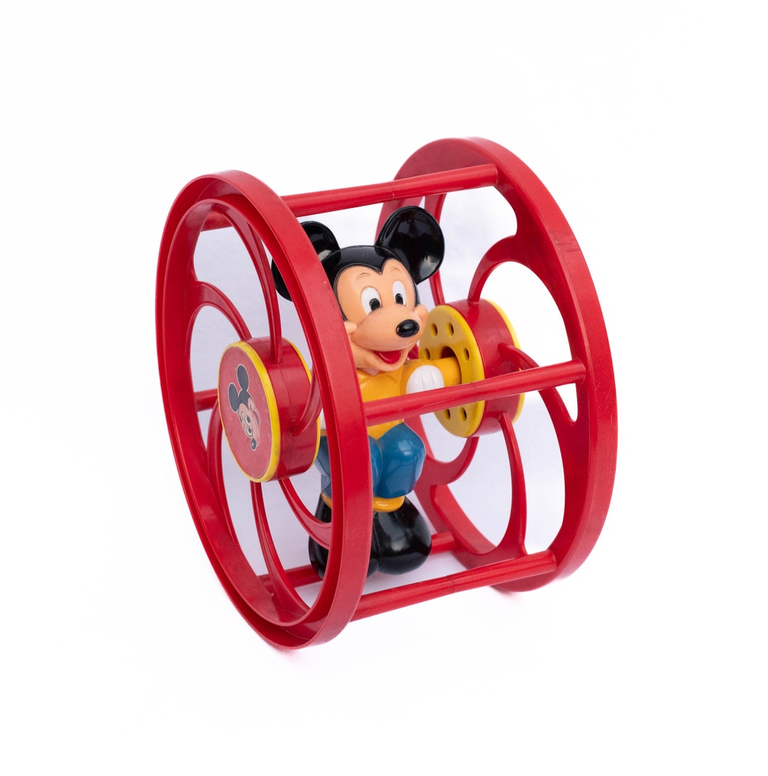 Vintage 1960s Mickey Mouse Rolling Wheel Toy, Walt Disney Productions ...