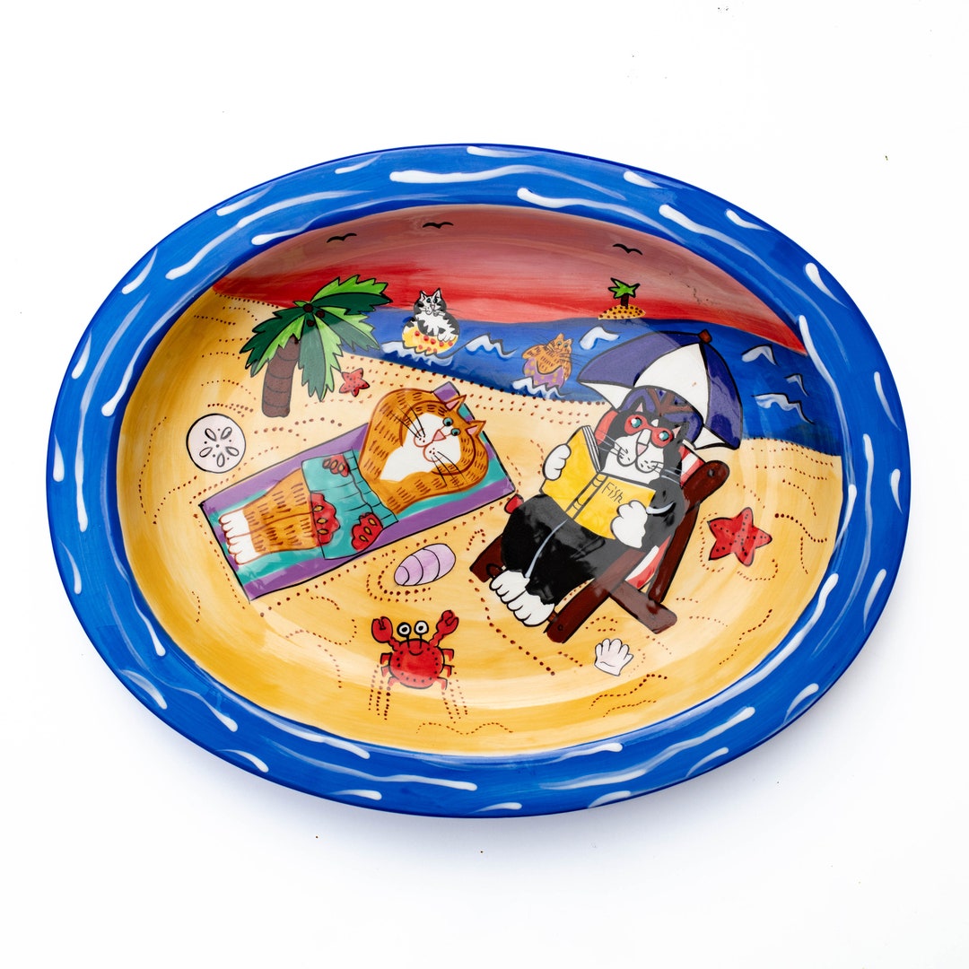 Candace Reiter Catzilia 16 X 12.5 Ceramic Serving Platter Oval Hand ...
