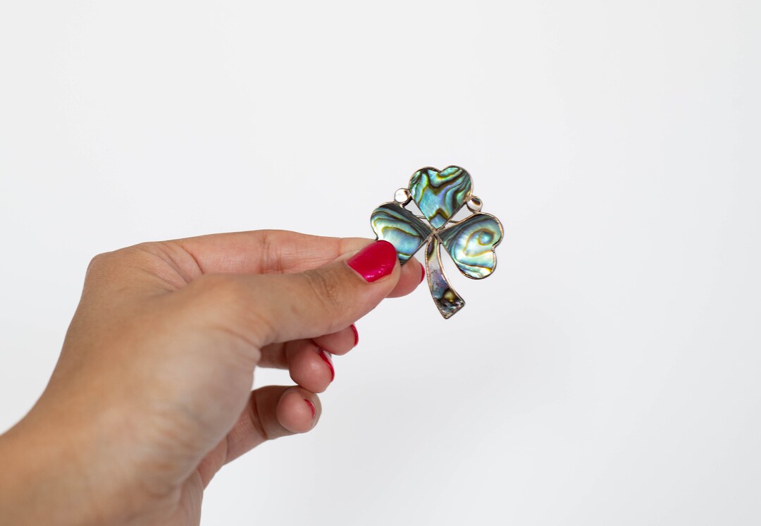 Vintage Taxco Mexico Abalone Shell Shamrock Clover Leaf Sterling Pin ...