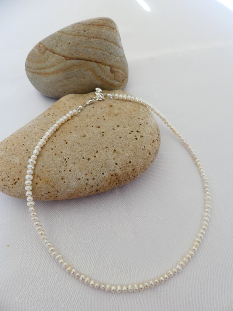 Tiny Seed Freshwater Pearl Choker Necklace 3 4mm Ivory White Etsy Uk