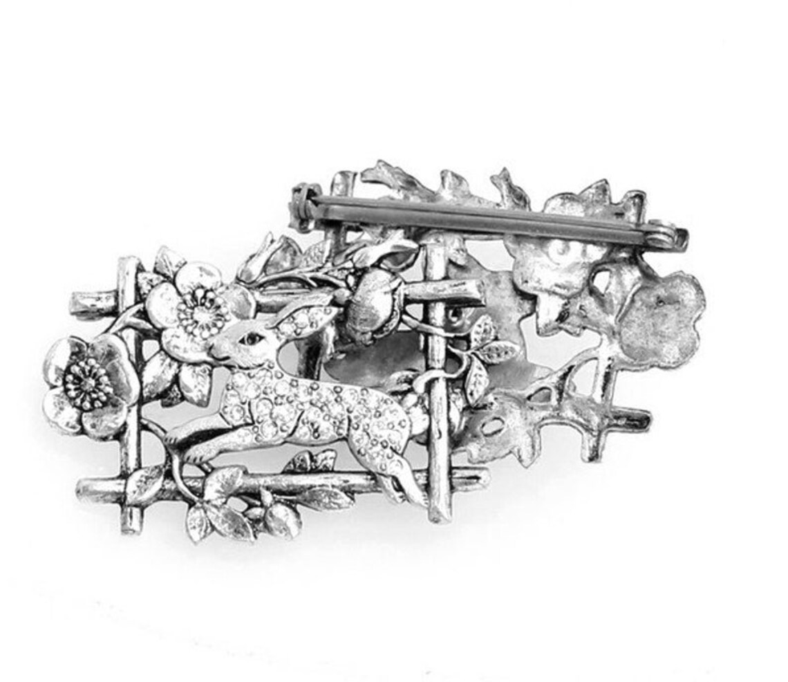 1pcsbrooch Rabbit With Rhinestones Antique Silver - Etsy