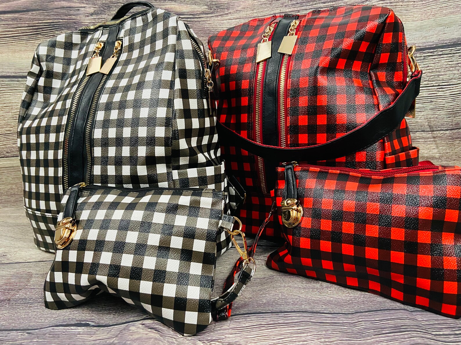 Amazing Buffalo Plaid Faux Leather Convertible Bag, Backpack, Diaper ...