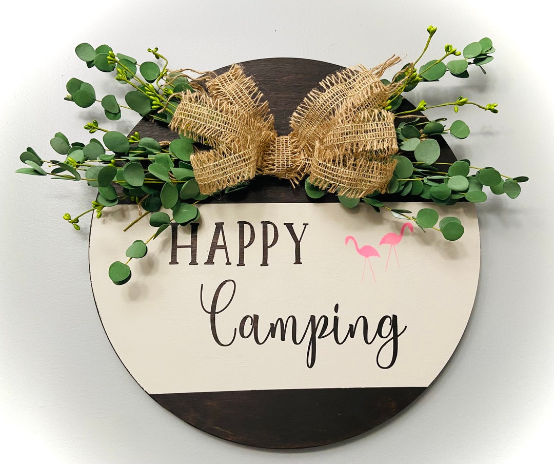 Happy Camping Wooden Sign, Front Door, Welcome, Housewarming Gift ...