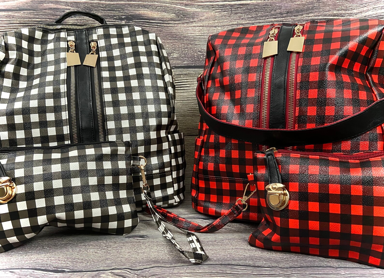 Amazing Buffalo Plaid Faux Leather Convertible Bag, Backpack, Diaper ...