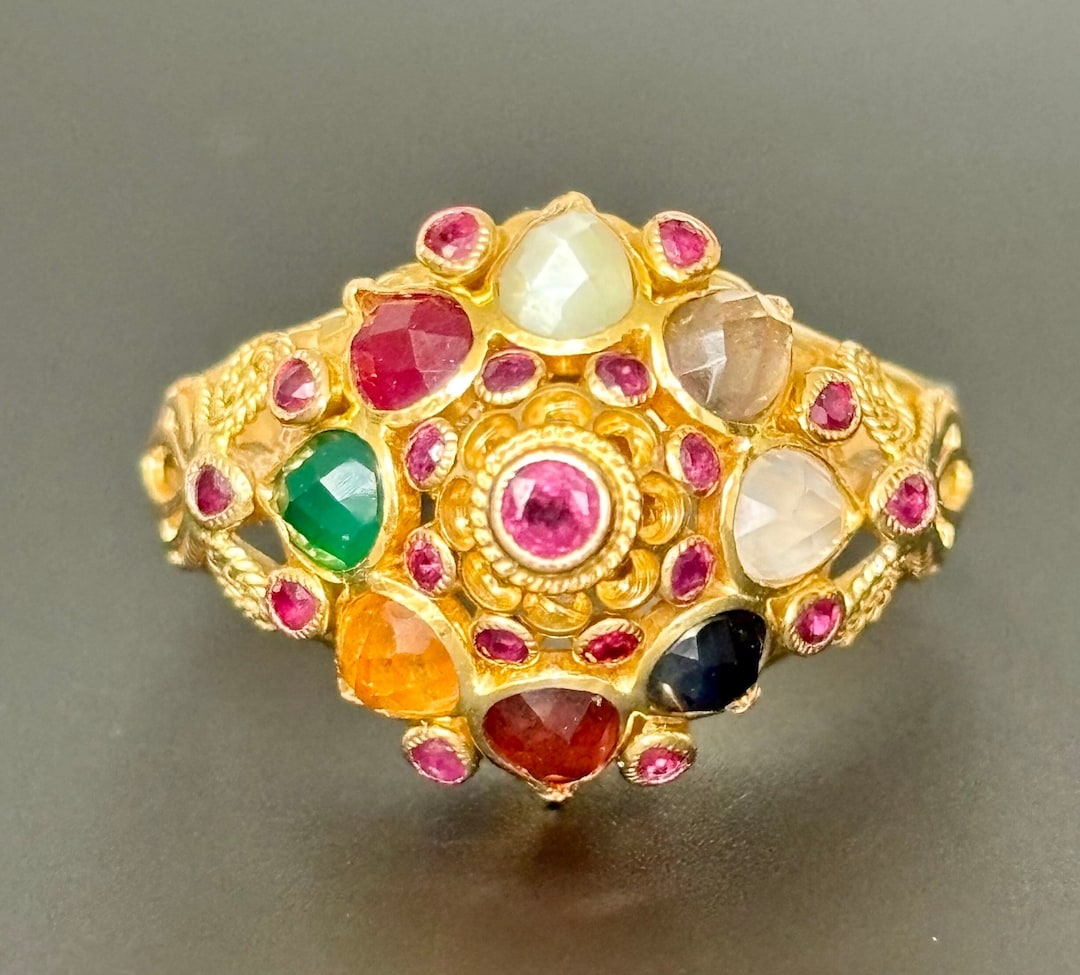 Vintage 22K Gold Thai Princess Ring W Natural Burmese Ruby , Moonstone ...