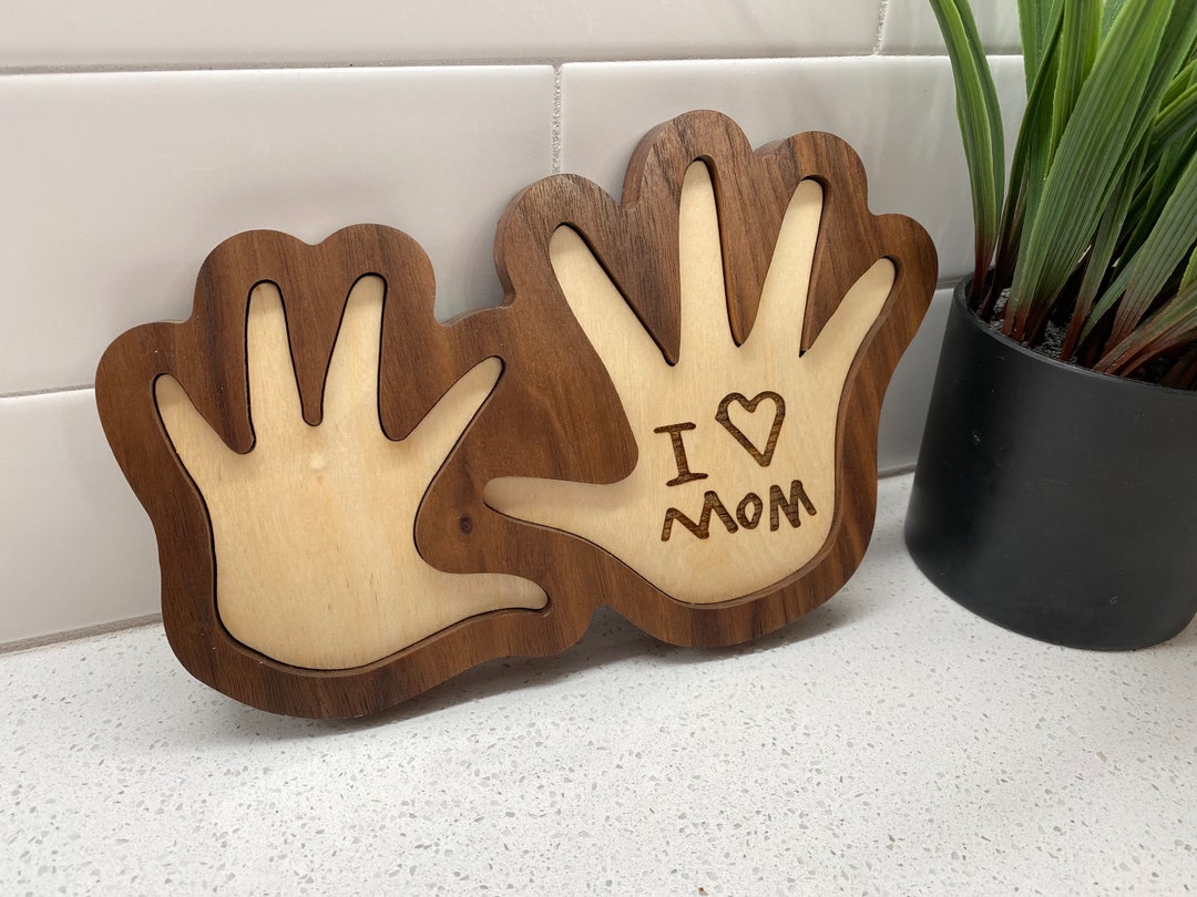 Wooden Handprint Keepsake. Handprint Drawing, Traced Handprints, Kids ...