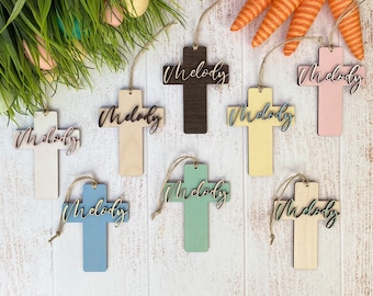 Personalized Easter Basket Name Tag With Bible Verse, Wood Cross ...