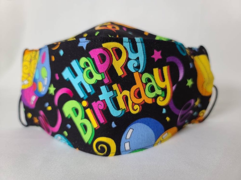 Happy Birthday Two-layer 3d Fitted Cotton Face Mask Adjustable Elastic ...