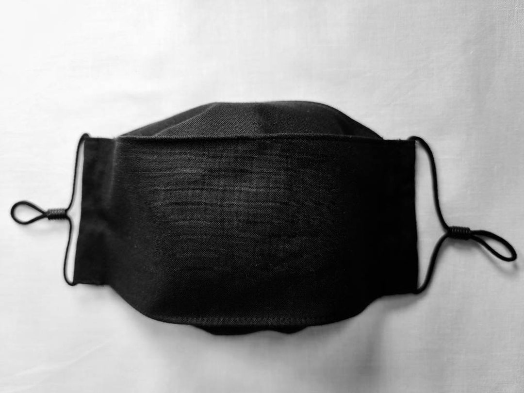 Solid Black 3d Fitted Facemask Two or Three Layer Cotton Adjustable ...