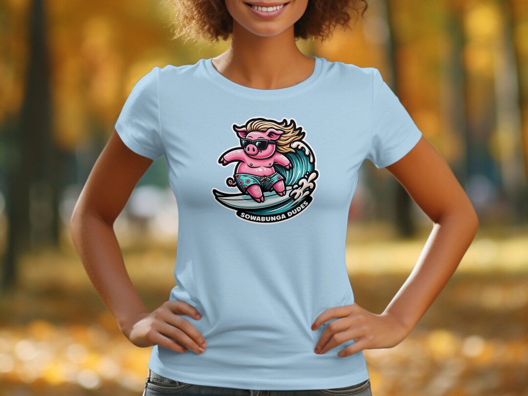 Cool Pig Surfer T-shirt, Funny Cartoon Surf Tee, Summer Beach Graphic ...