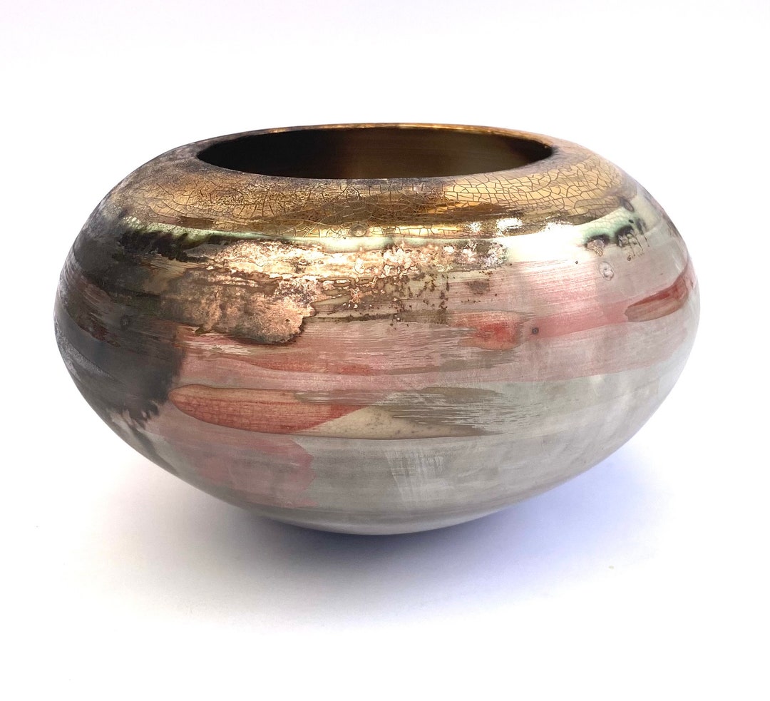 Smoke-fired Ceramic Pot With Red and Gold. Thoughtful Gift for a ...
