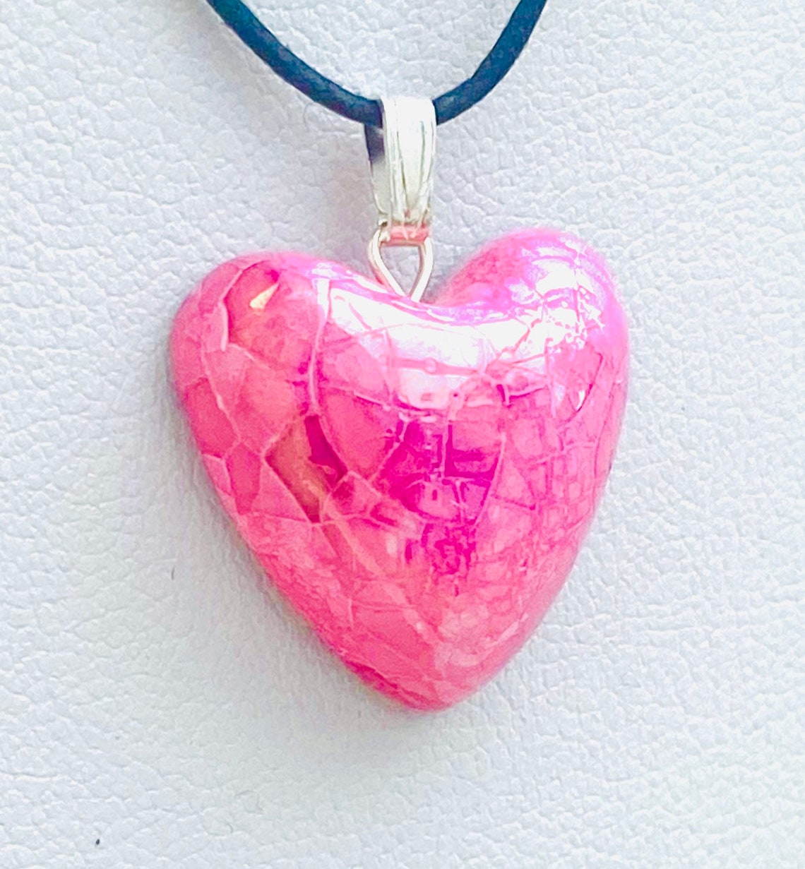 Pink heart ceramic pendant. Special gift. | Etsy