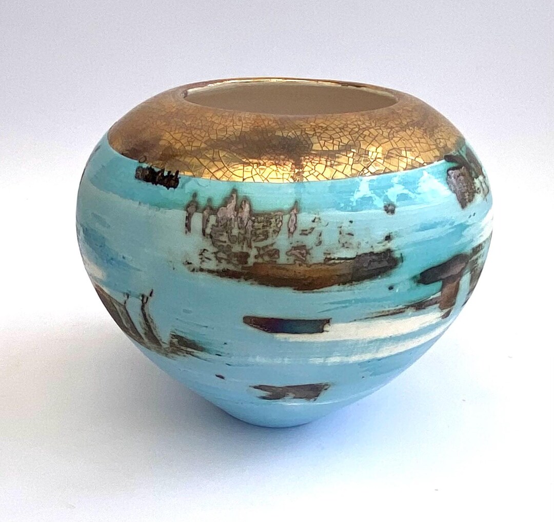 Blue Porcelain Ceramic Pot With Gold Lustre - Etsy