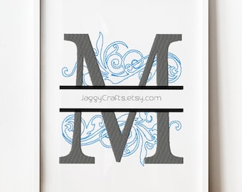 Split Monogram S Embroidery Design Font With Swirl Motif | Etsy