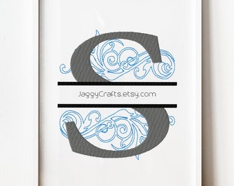 Split Monogram R Embroidery Design Font With Swirl Motif | Etsy