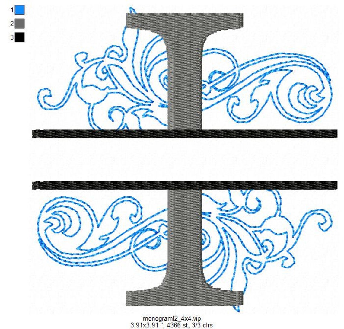 Split Monogram I Embroidery Design Font With Swirl Motif | Etsy