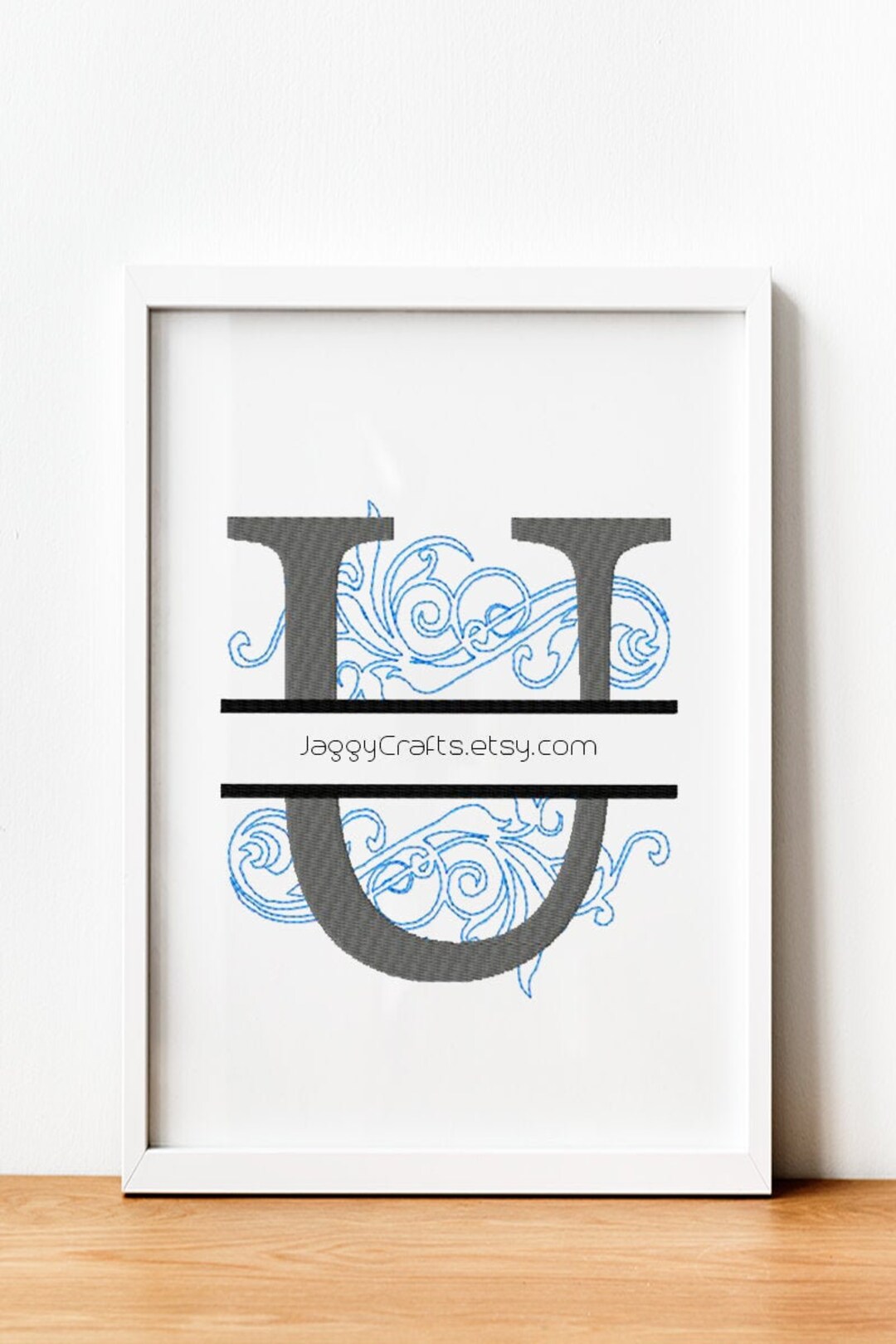 Split Monogram U Embroidery Design Font With Swirl Motif Design in 3 ...