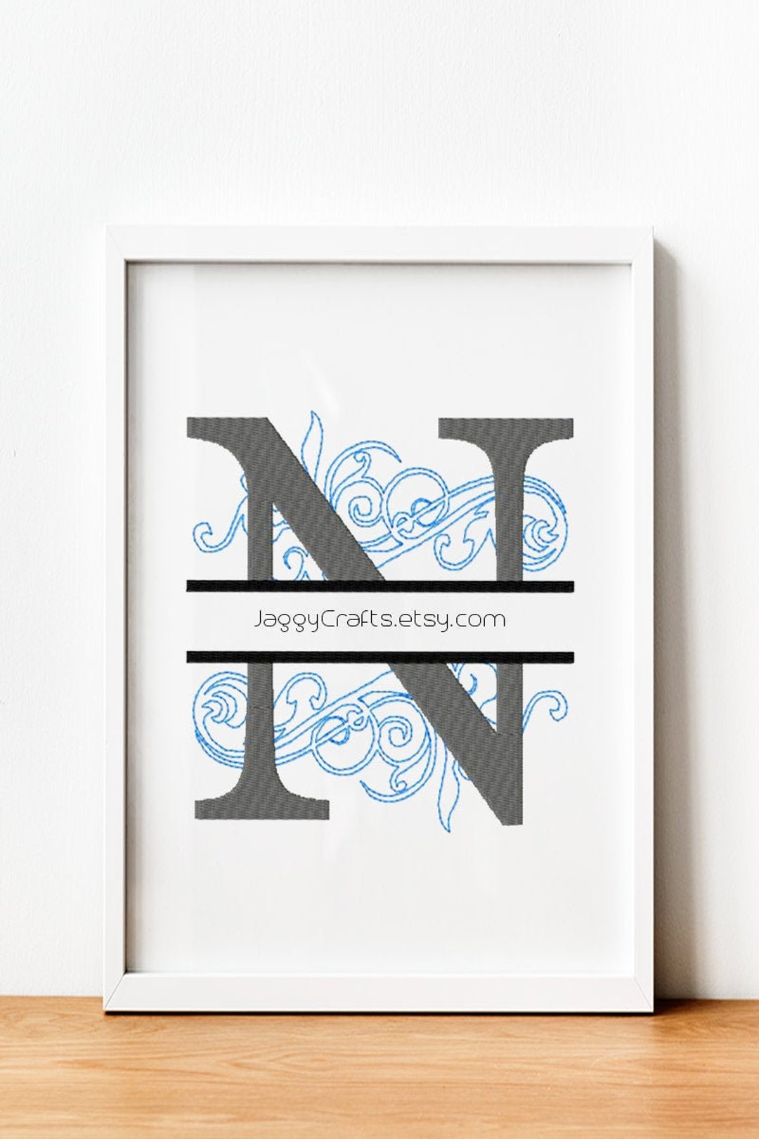 Split Monogram N Embroidery Design Font With Swirl Motif Design in 3 ...