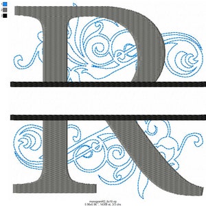 Split Monogram R Embroidery Design Font With Swirl Motif Design in 3 ...