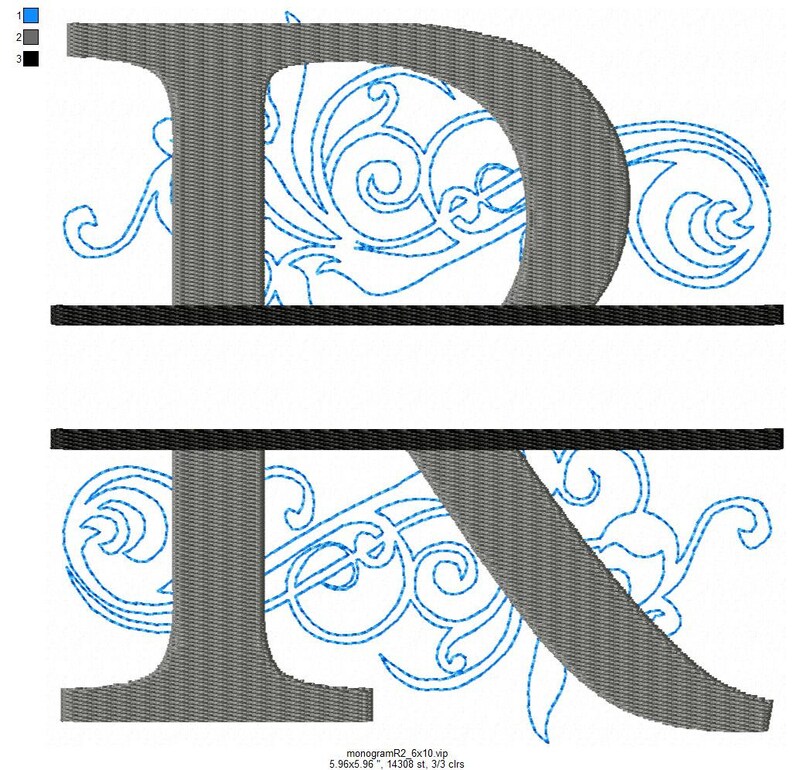 Split Monogram R Embroidery Design Font With Swirl Motif Design in 3 ...