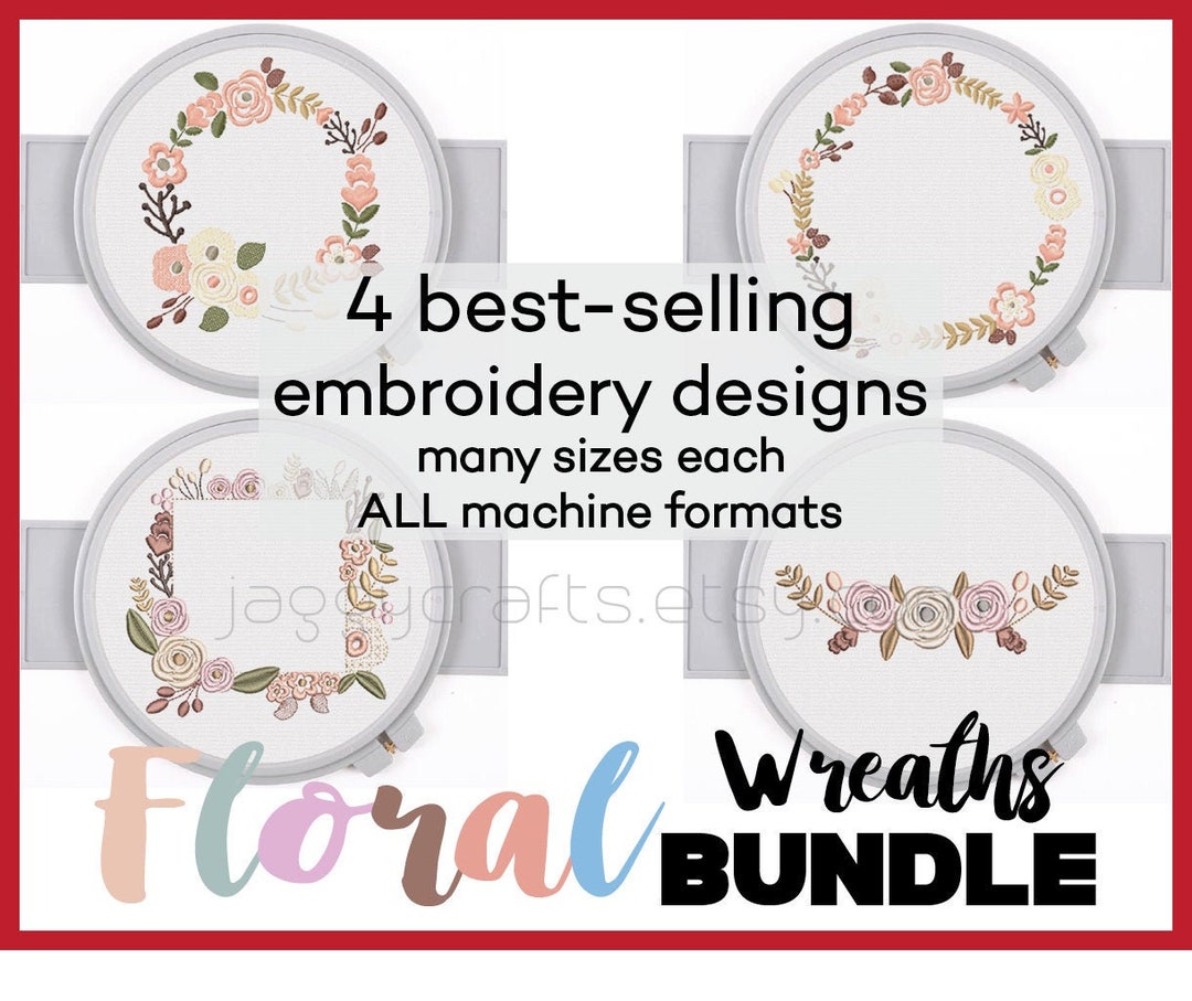 Floral Wreath Embroidery Frame Design BUNDLE for Monogram Border With 4 ...