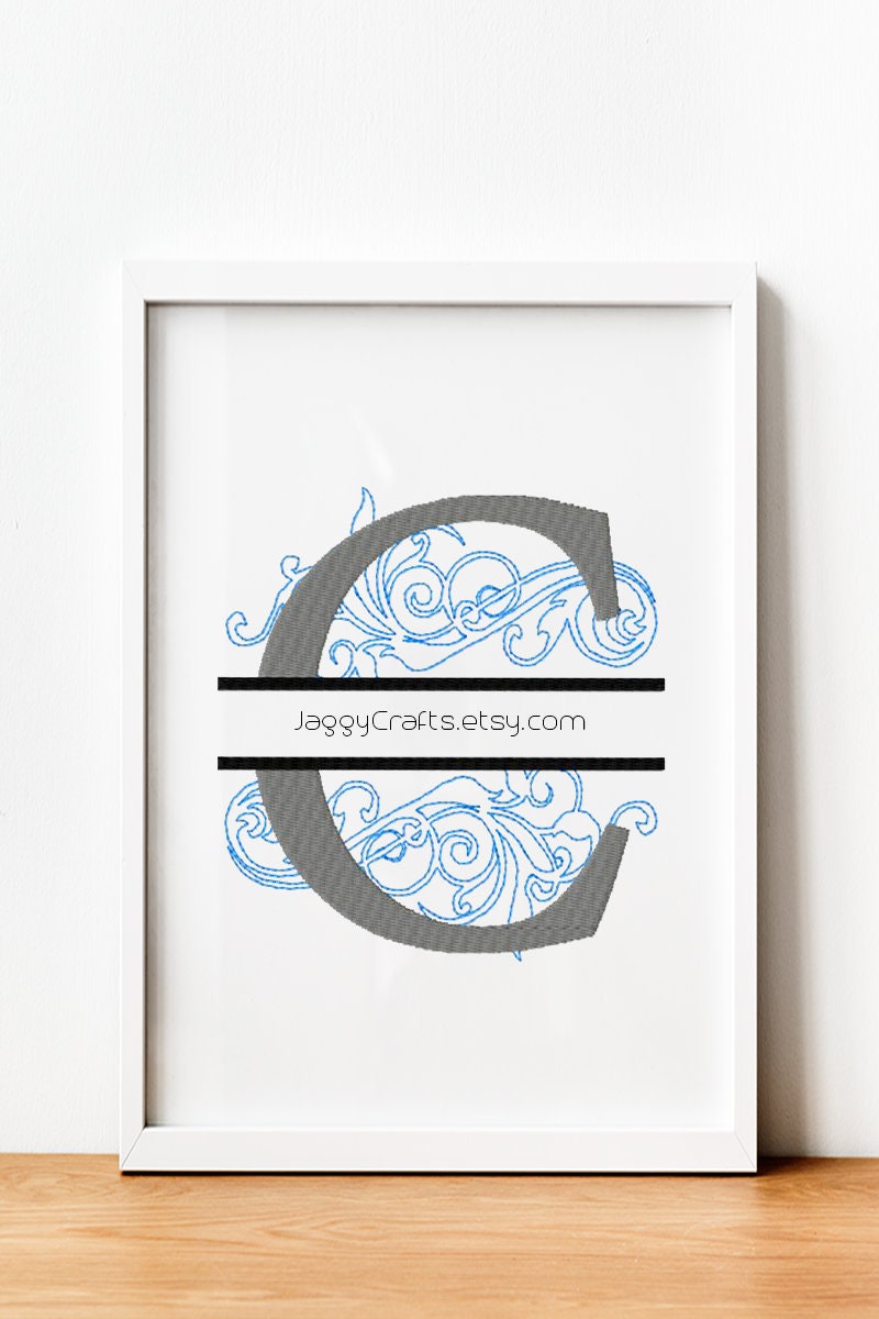 Split Monogram C Embroidery Design Font With Swirl Motif - Etsy