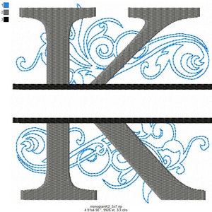 Split Monogram K Embroidery Design Font With Swirl Motif Design in 3 ...