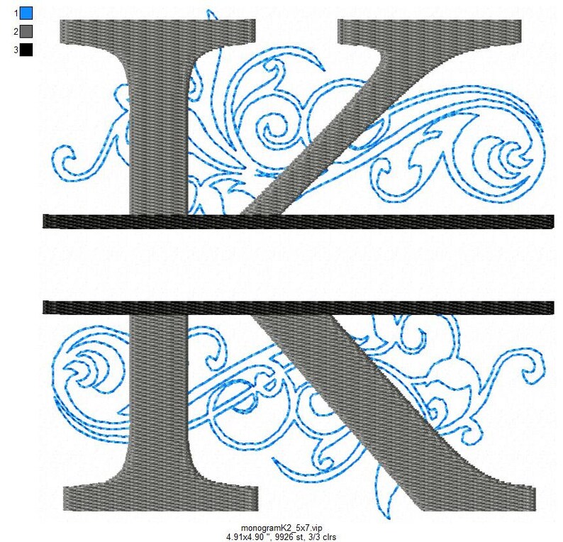 Split Monogram K Embroidery Design Font With Swirl Motif - Etsy