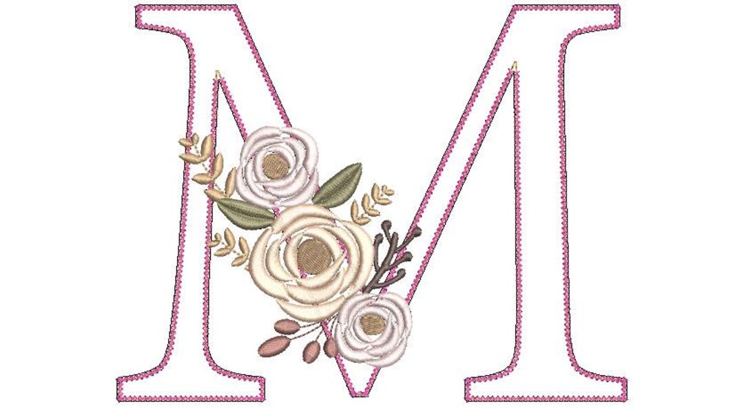 Applique Floral Monogram Embroidery Fonts Design Letter M Flower Bunch ...