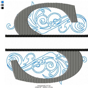 Split Monogram S Embroidery Design Font With Swirl Motif Design in 3 ...